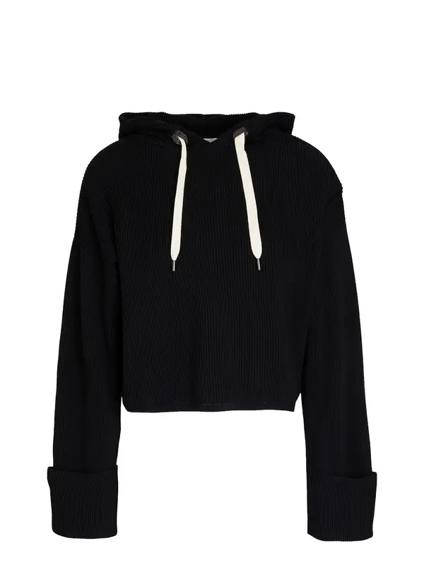 Brunello Cucinelli Cropped Ribbed Cotton Hoodie - Black