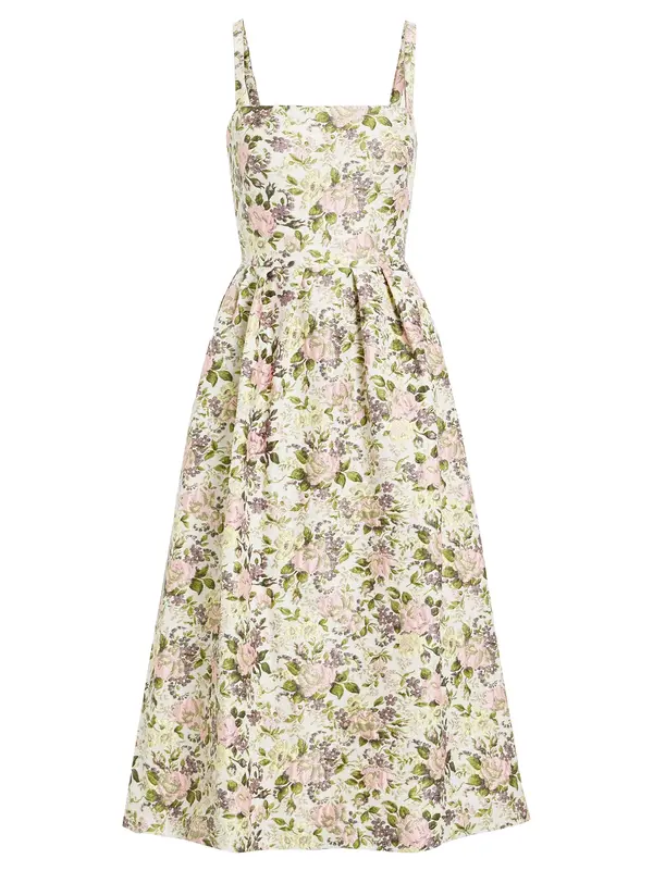 Monique Lhuillier Monique Lhuilier Pleated Brocade Midi Dress - Baby Pink