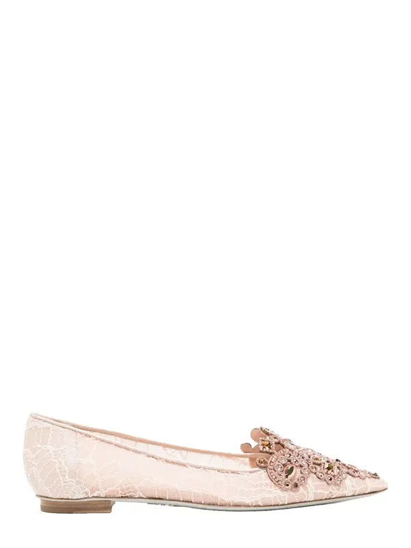 Rene Caovilla Crystal-embellished Lace Ballerinas - Neutrals