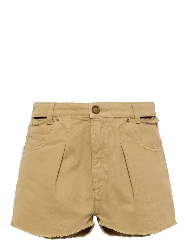 Pinko Distressed Denim Shorts With Pleat Detailing - Green