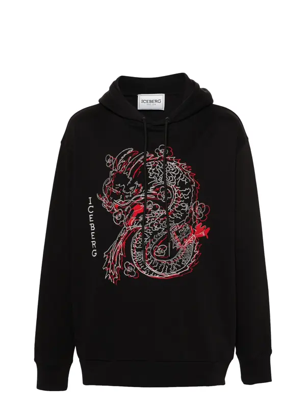 Iceberg Embroidered Hoodie - Black
