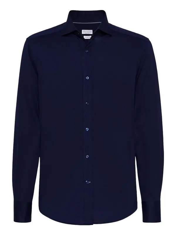 Brunello Cucinelli Spread-collar Cotton Shirt - Blue