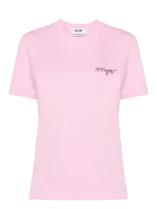 MSGM Logo-embroidered Cotton T-shirt - Pink