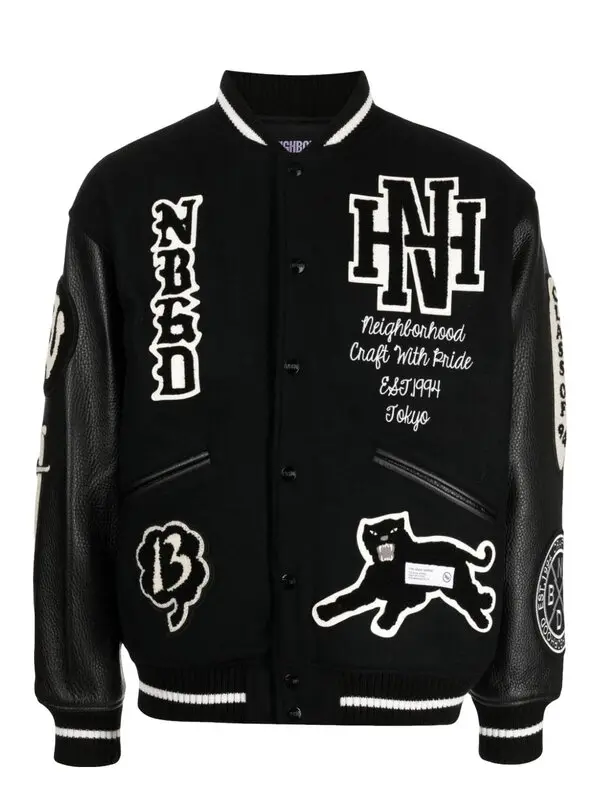 NEIGHBORHOOD Logo-patch Varsity Jacket - Black