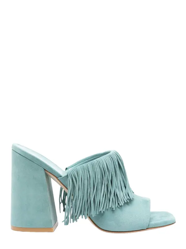 STUART WEITZMAN 100mm Tia Fringe Suede Sandals - Blue