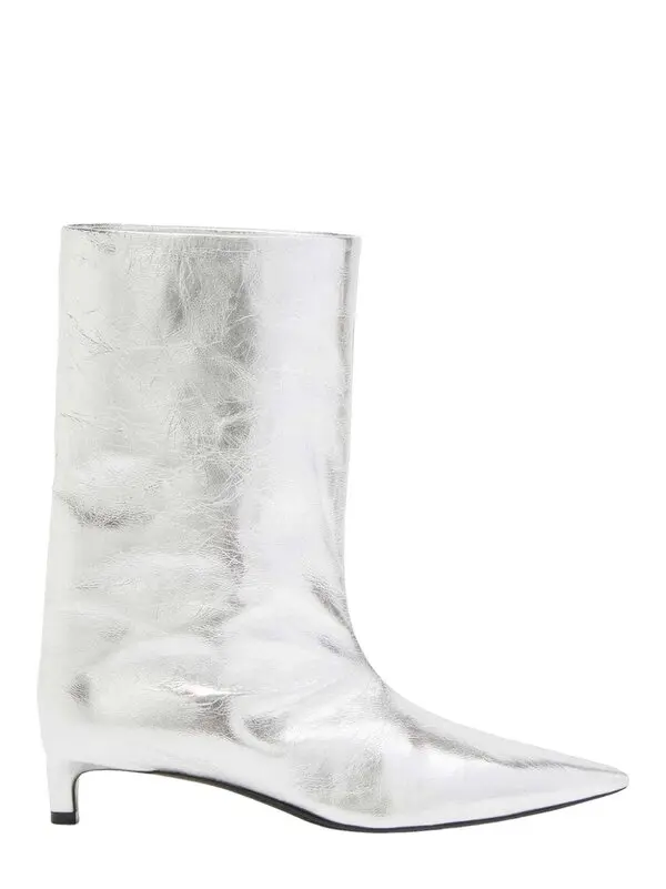 JIL SANDER Metallic Leather Ankle Boots - Grey