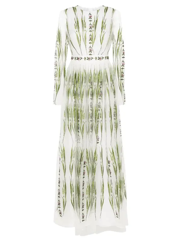 Giambattista Valli Floral-embroidered Tulle Dress - Neutrals