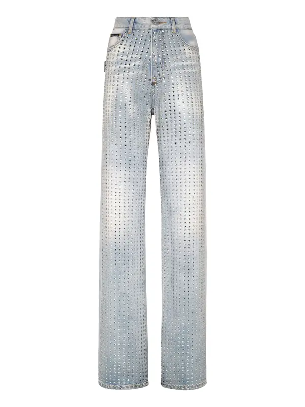 Philipp Plein Crystal-embellished Pinstripe Flare Jeans - Blue