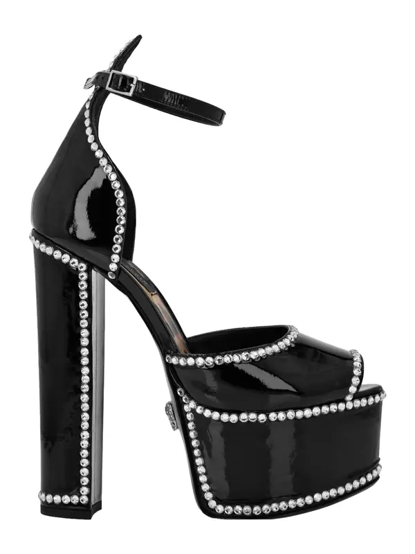 Philipp Plein Crystal-embellished Heeled Platform Sandals - Black