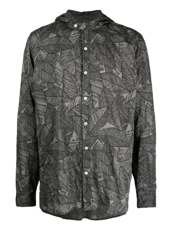 MOSTLY HEARD RARELY SEEN Leaf-print Hooded Shirt - Grey