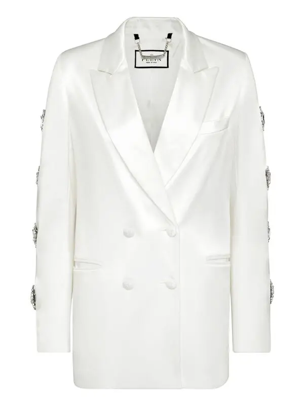 Philipp Plein Double-breasted Blazer With Crystal Embellishments - White