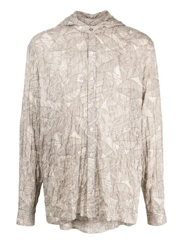 MOSTLY HEARD RARELY SEEN Leaf-print Hooded Shirt - Neutrals