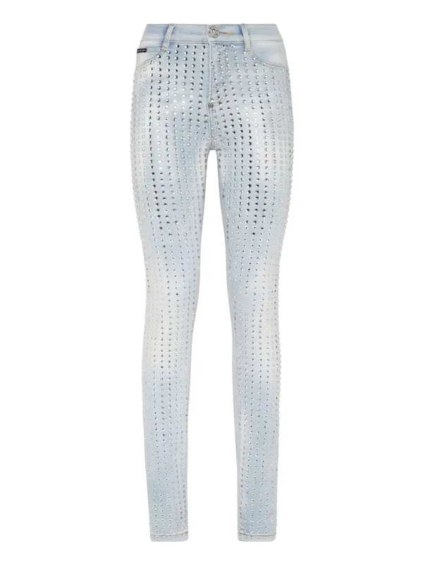 Philipp Plein Crystal Pinstripe High-rise Jeggings - Blue
