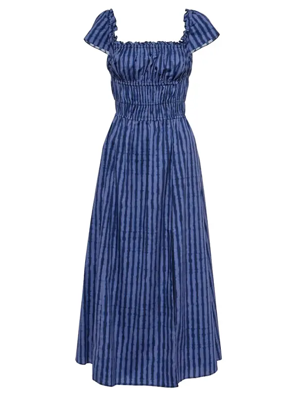Altuzarra Ruched Cotton-blend Midi Dress - Blue