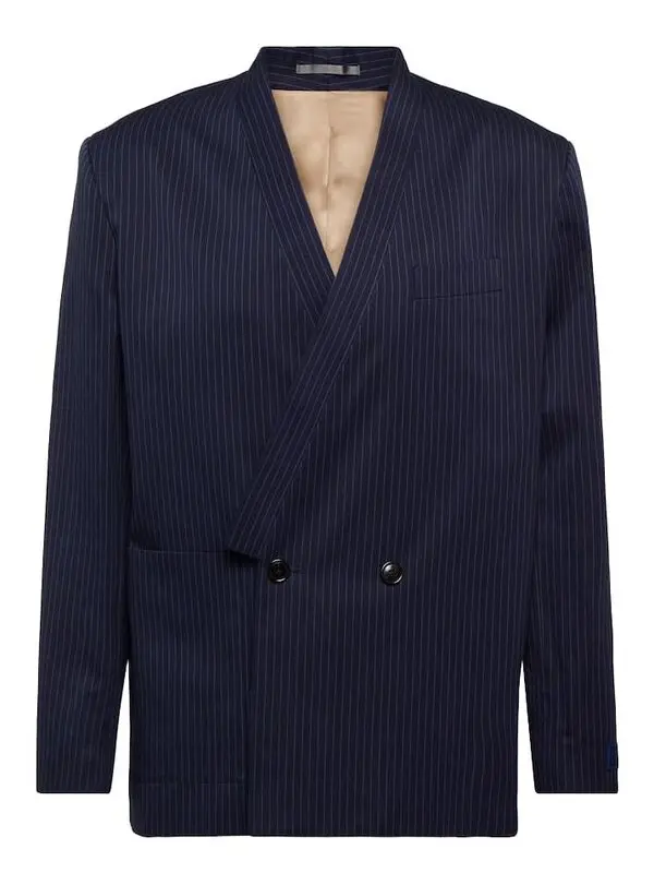 Kenzo Pinstripe Cotton And Linen Jacket - Blue