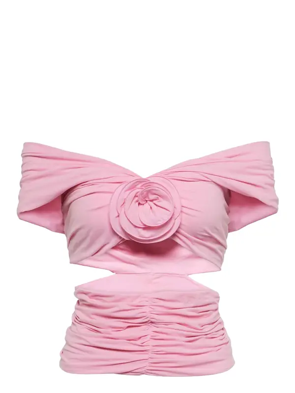 Magda Butrym Floral-appliqué Off-shoulder Top - Pink