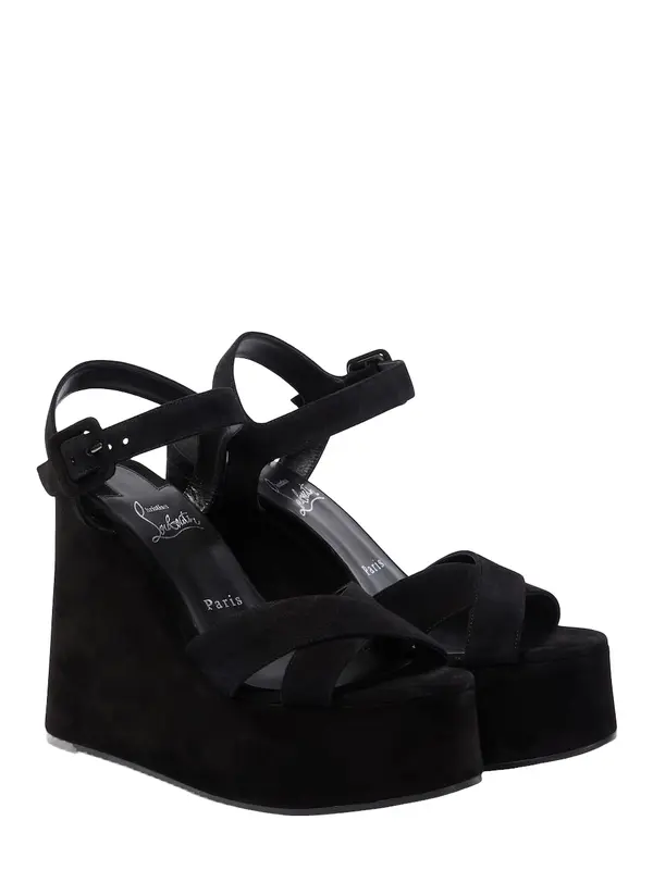 CHRISTIAN LOUBOUTIN Supramariza 130 Velvet Wedge Sandals - Black