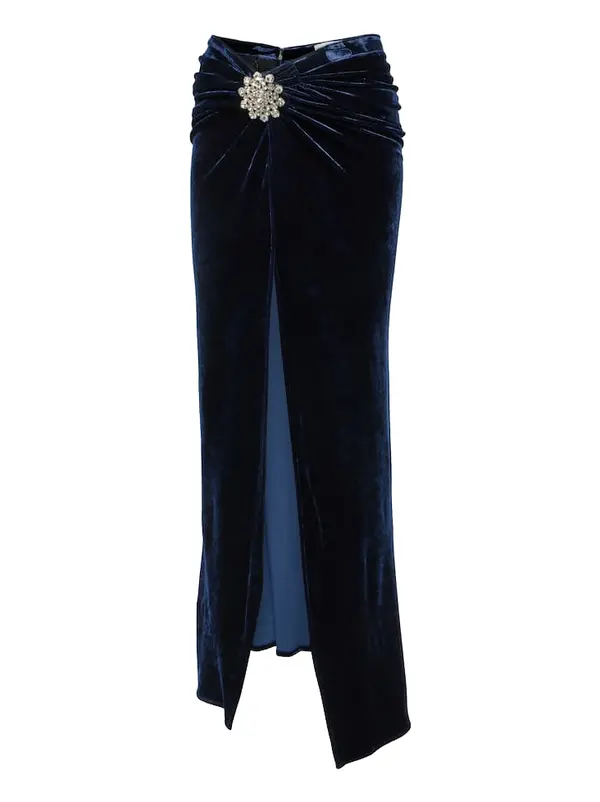 Rabanne Embellished Velvet Maxi Skirt - Blue
