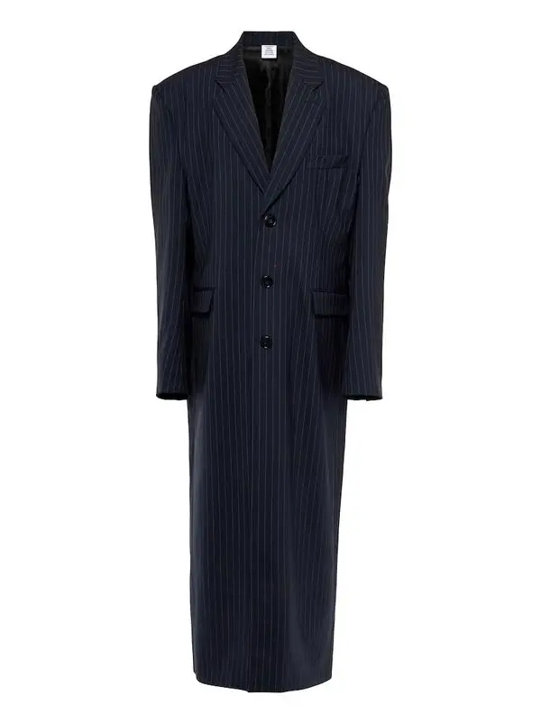 Vetements Oversized Pinstriped Wool Coat - Blue