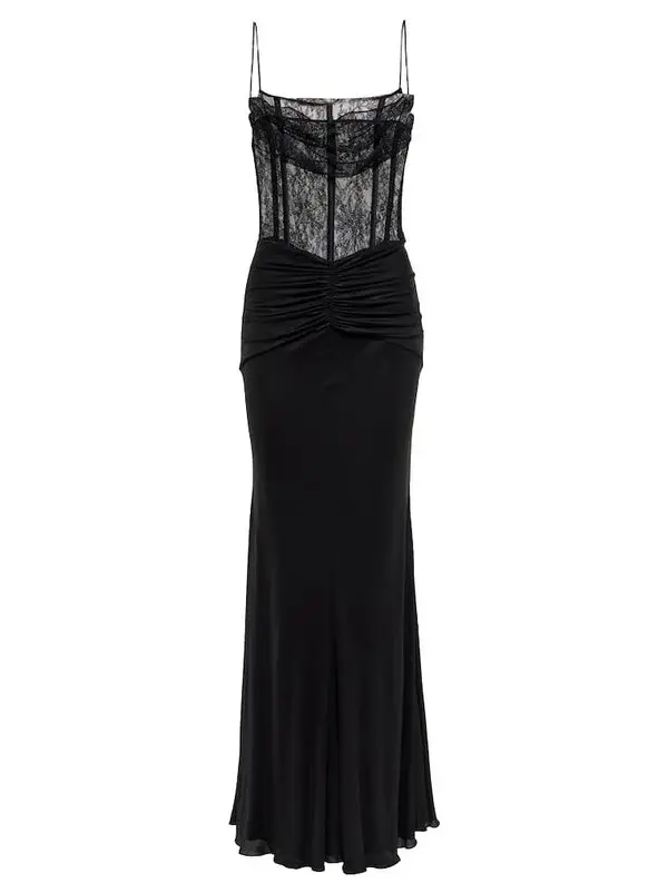 Alessandra Rich Laminated Jersey Maxi Dress - Black