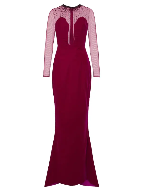MISS SOHEE Embellished Cotton-blend Velvet Gown - Pink