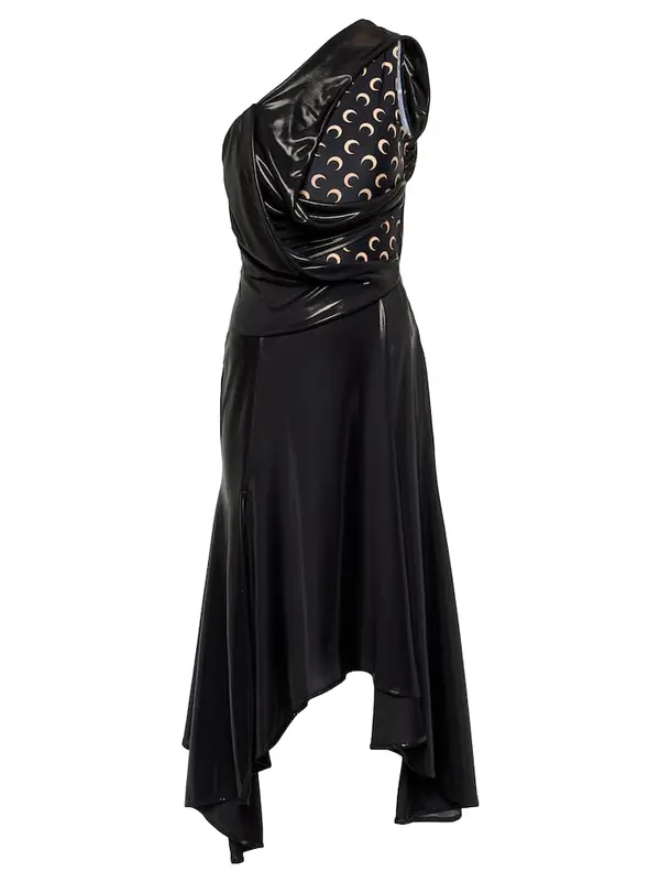 MARINE SERRE Regenerated Moon Draped Jersey Midi Dress - Black