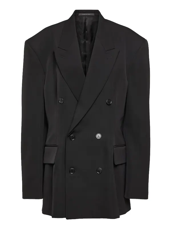 Balenciaga Cinched Double-breasted Wool Blazer - Black