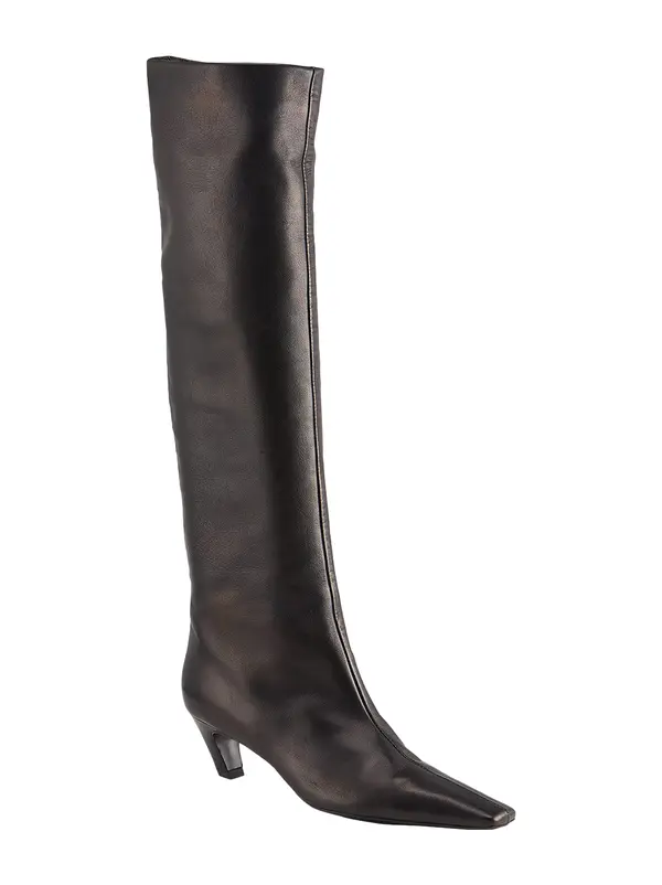 Khaite Davis Slouchy Leather Knee Boots - Black