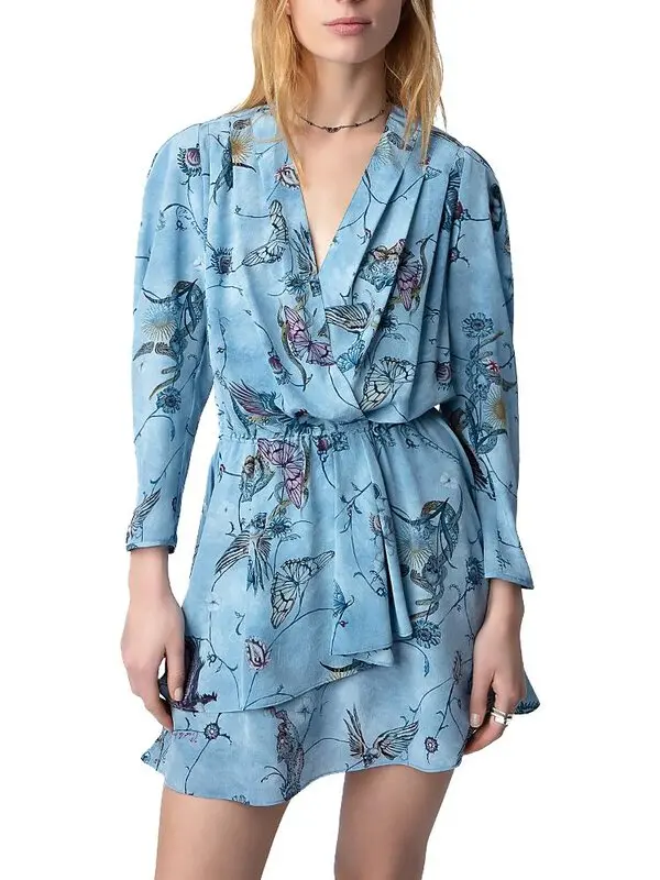 Zadig&Voltaire Rogers Silk Butterfly Print Dress - Glacier