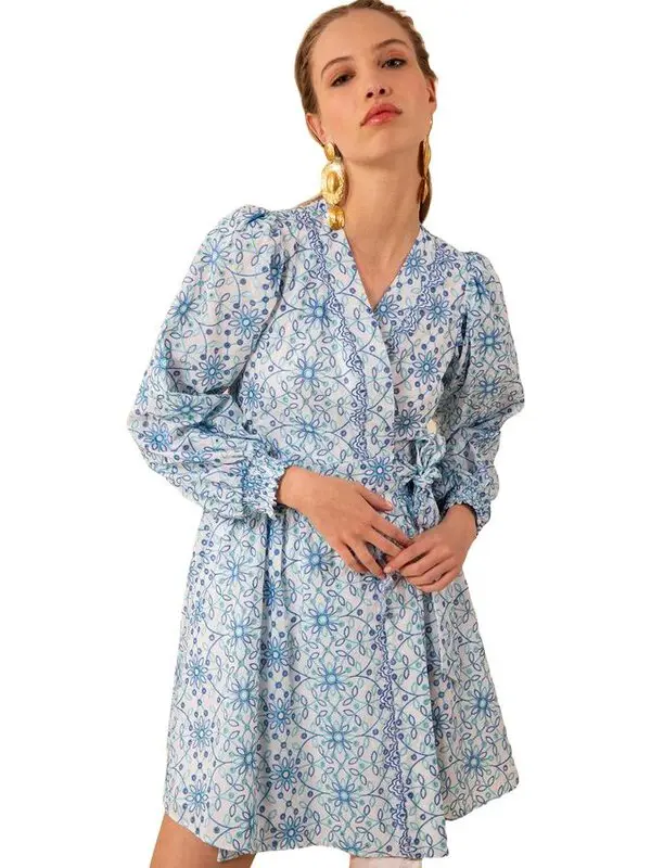 Hale Bob Kehlani Eyelet Wrap Dress - Blue