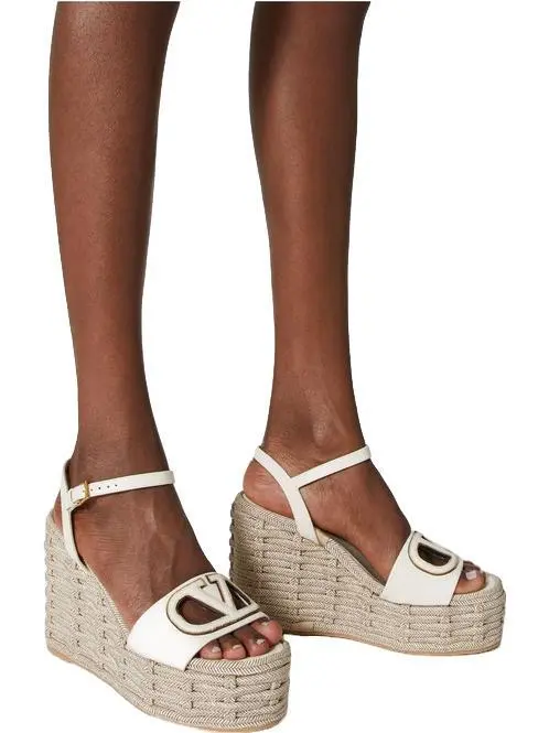 Valentino Garavani Vlogo Cut-out Wedge Sandal - Natural