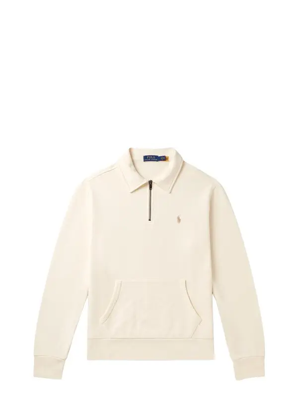 Polo Ralph Lauren Logo-embroidered Cotton-jersey Half-zip Sweatshirt - White