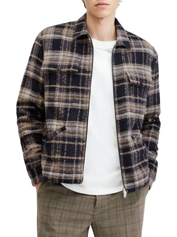 ALLSAINTS Crosby Plaid Zip Jacket - Marine Blue