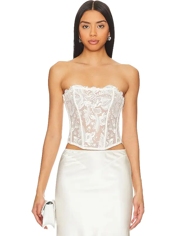 Fleur Du Mal Floral Bow Embroidery Corset Top - Ivory