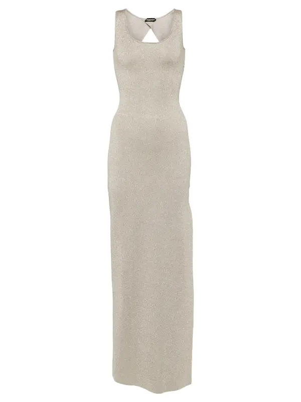 TOM FORD Metallic Knit Maxi Dress - Silver