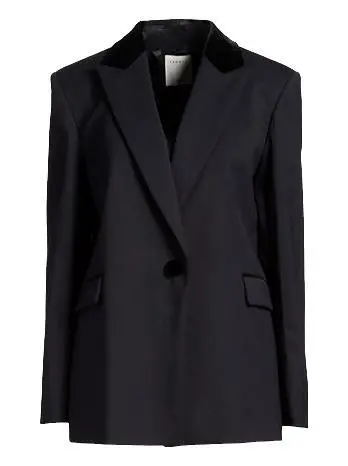 Sandro Single-breasted Blazer With Velvet Trims - Blue