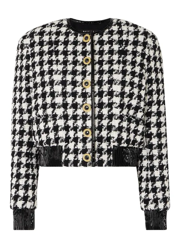 Balmain Button-embellished Houndstooth Tweed Jacket - Black
