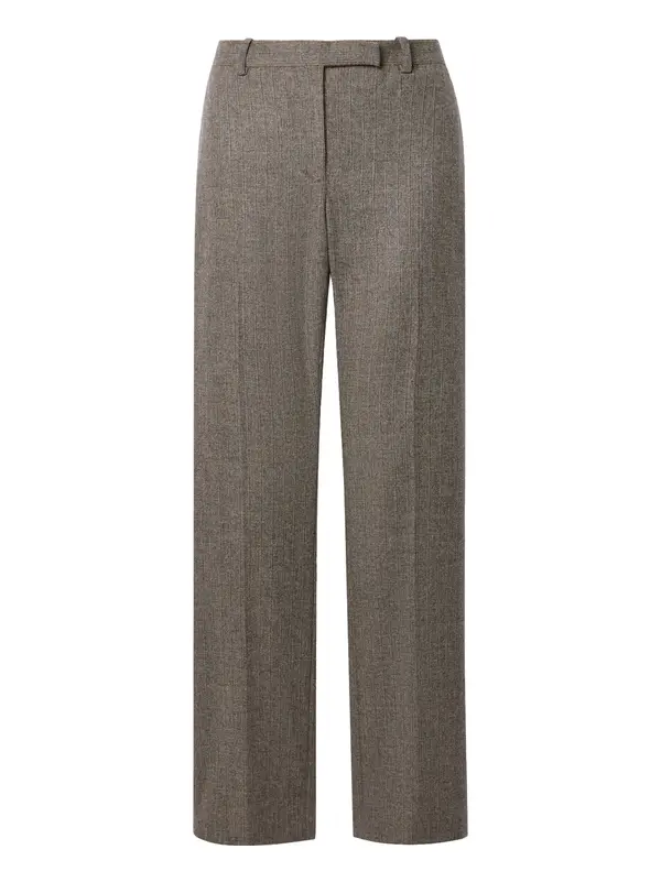 Veronica De Piante Riley Herringbone Pinstriped Wool And Cashmere-blend Pants - Neutrals