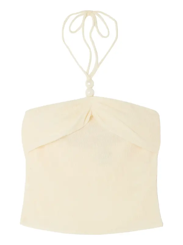Magda Butrym Embellished Crinkled-gauze Halterneck Top - Cream