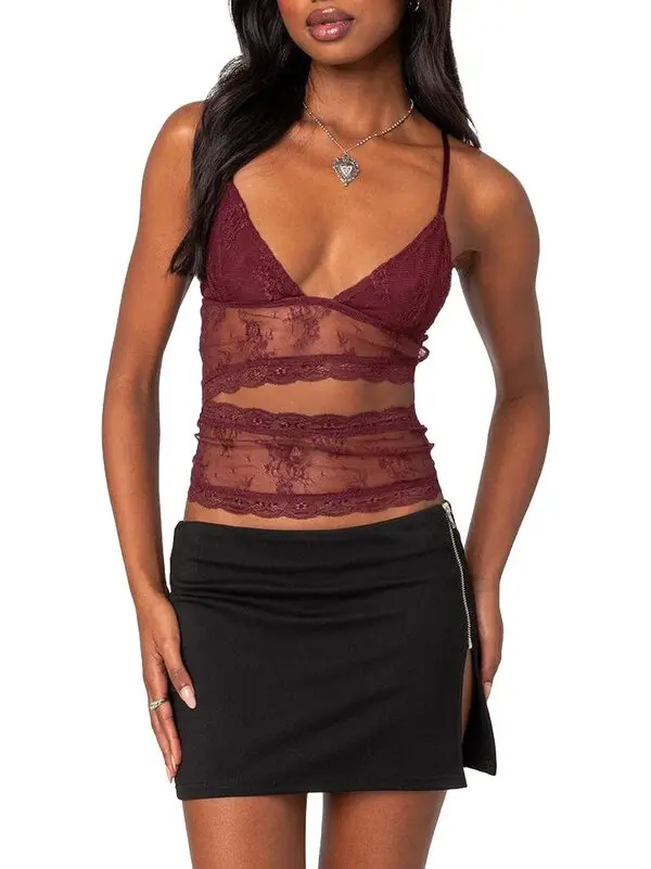 EDIKTED Cutout Lace Camisole - Burgundy