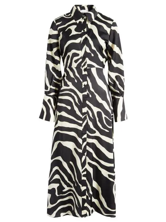 Topshop Ruched Long Sleeve Shirtdress - Black/white
