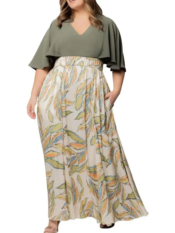 KIYONNA Avisa Flutter Sleeve Maxi Dress - Artful Leaves
