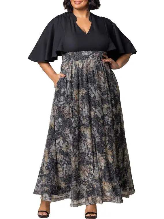 KIYONNA Avisa Flutter Sleeve Maxi Dress - Gilded Florals