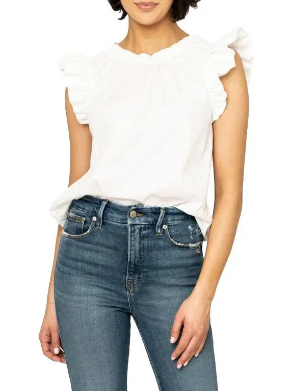GIBSONLOOK Flutter Sleeve Stretch Cotton Poplin Top - White