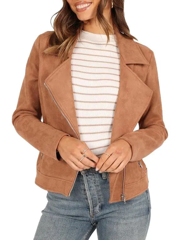 PETAL & PUP Spencer Faux Suede Moto Jacket - Tan