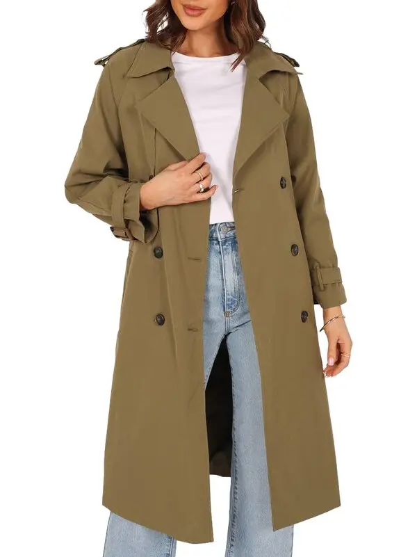 PETAL & PUP Trina Belted Trench Coat - Olive