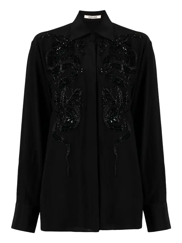 Roberto Cavalli Bead-embellished Appliqué Viscose Shirt - Black