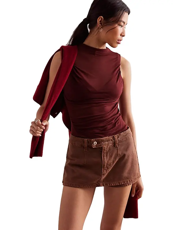 Free People We The Free Gallivanting Peekaboo Skort - Chocolate Mousse