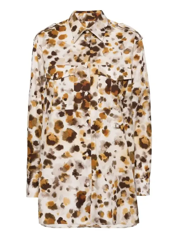 MSGM Watercolour-print Cotton Shirt - Neutrals