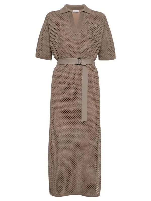 Brunello Cucinelli Crochet-knit Cotton Midi Dress - Brown
